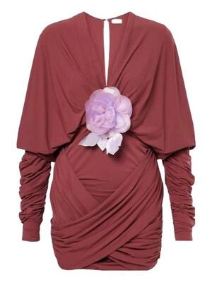 Magda Butrym Draped Floral-appliqué Jersey Minidress - Red