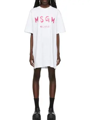 MSGM Logo Print T-shirt Dress - White