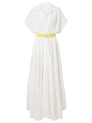 Norma Kamali Belted Broderie Anglaise Cotton Shirt Dress - White