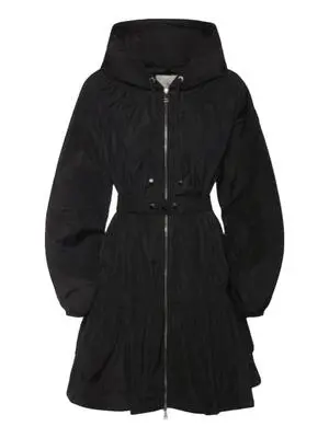 Moncler Hooded Coat With Drawstring And Belt - Black