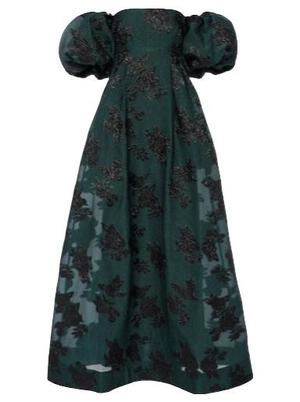 Rebecca Vallance Off-shoulder Puff Sleeve Gown With Gold And Silver Thread Detail - Black
