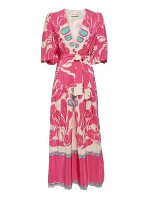 ADRIANA DEGREAS Puff Sleeve Silk Maxi Dress - Red