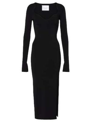 Galvan Kaia Midi Dress With Long Sleeves And Slits - Black