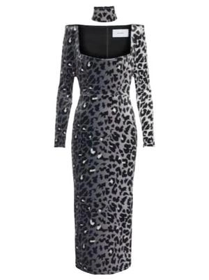 Alex Perry Leopard-print Velvet Midi Dress - Black