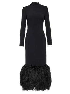 David Koma Feather-trimmed Cady Midi Dress - Black