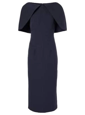 SAFIYAA LONDON Asymmetrical Neckline Draped Midi Dress - Black