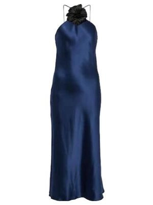 RODARTE Floral Appliqué Silk Midi Dress - Blue