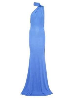Alex Perry Scarf-detail Open-back Jersey Gown - Blue