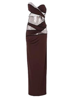 NENSI DOJAKA Sequined Draped Gown - Red