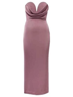 Alex Perry Strapless Gathered Satin Midi Dress - Brown