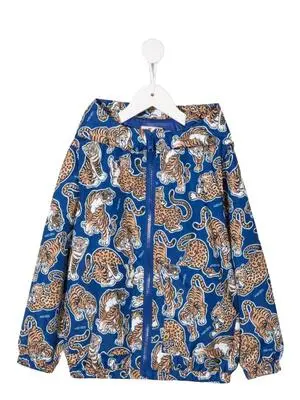 Kenzo Teen Tiger-print Zip-up Hooded Windbreaker - Blue