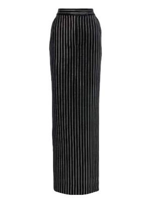 Alex Perry Embellished Pinstripe Velvet Maxi Skirt - Black