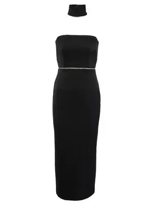 Alex Perry Off-shoulder Crystal Embellished Satin Midi Dress With Back Slit - Black