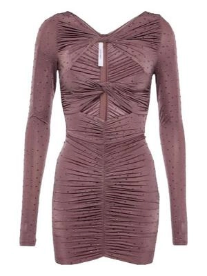 Alex Perry Embellished Cutout Ruched Minidress - Brown