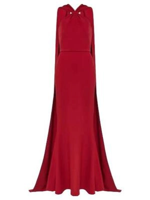 SAFIYAA LONDON Cape Effect Halterneck Gown - Red