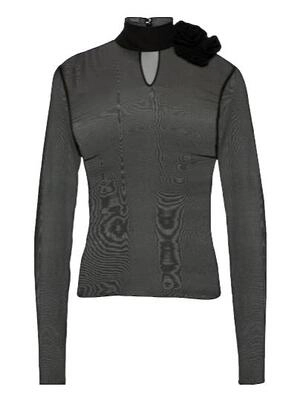 Magda Butrym Sheer Silk High Neck Blouse With Floral Appliqu - Black