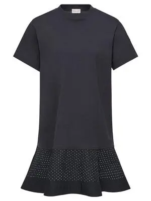 Moncler Round Neck Short Sleeve Dress With Flared Skirt - Black