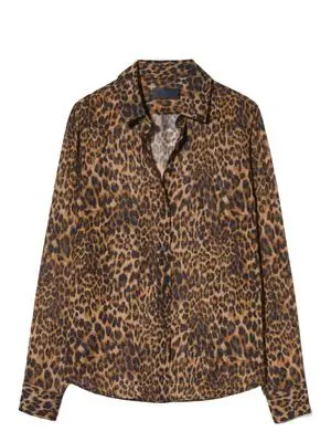 NILI LOTAN Leopard Print Long Sleeve Shirt - Brown
