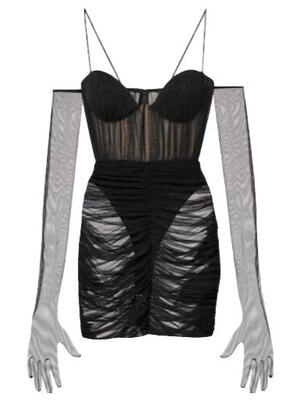 Alex Perry Ruched Sheer Bustier Dress - Black