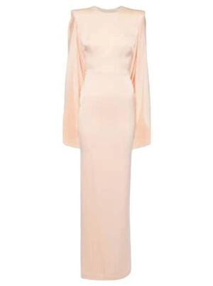 Alex Perry Caped Crepe Satin Gown - Nude