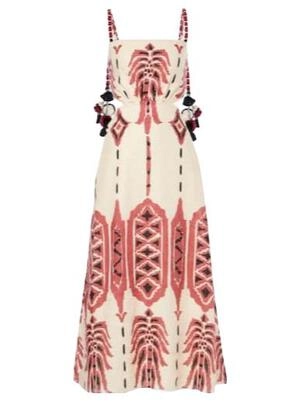 Johanna Ortiz Embroidered Printed Linen Midi Dress - Pink
