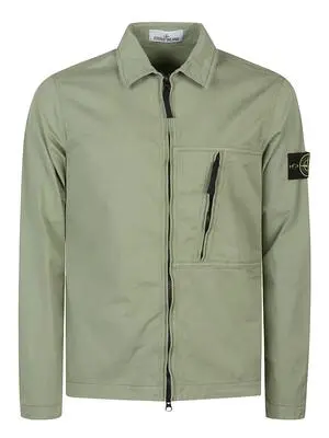 Stone Island Logo Patch Zipped Overshirt - Sage
