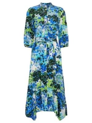 Stella McCartney Olivia Floral Silk Shirt Midi Dress - Blue
