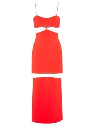 David Koma Cady And Mesh Midi Dress - Orange