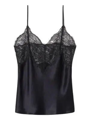 NILI LOTAN Sleeveless Halter Camisole With Lace Trim - Black