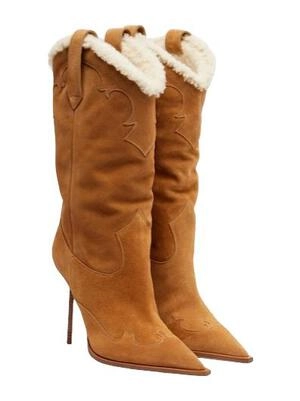 Paris Texas Suede Cowboy Boots With Stiletto Heels - Brown
