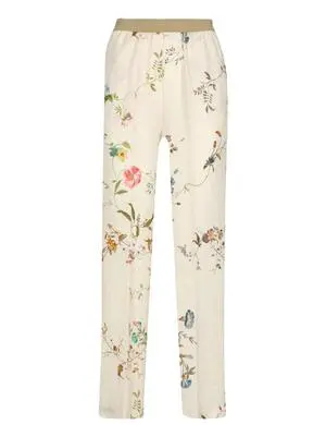 SEMICOUTURE Floral Pattern Straight Leg Trousers - Nude