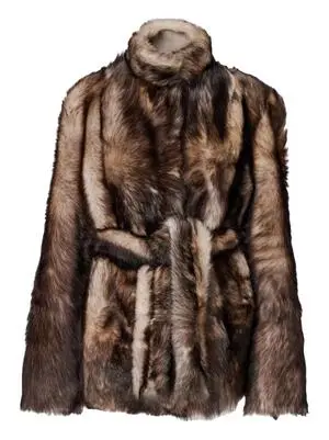 Nour Hammour Long Sleeve Fur Coat - Brown