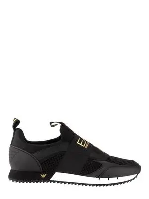 EA7 Round Toe Sneakers With Embellished Branding - Black