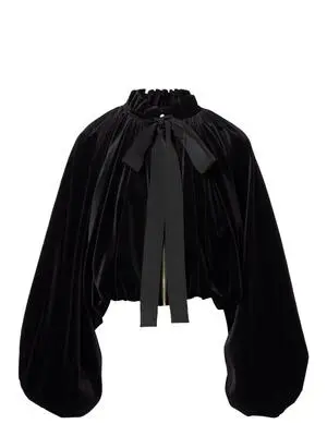 PATOU Velvet Bow Detail Zip-up Jacket - Black