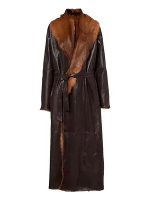 Magda Butrym Reversible Long Leather Coat - Brown