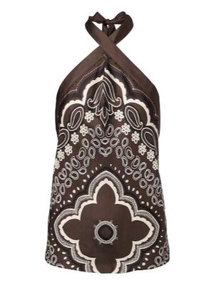 NILI LOTAN Solal" Printed Halterneck Silk Top - Black