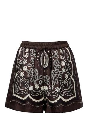 NILI LOTAN Frances Printed Silk Twill Shorts - Black