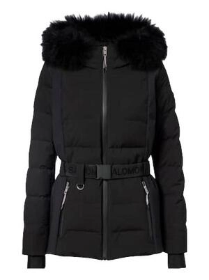 YVES SALOMON Doudoune Belted Ski Jacket With Fur Trim - Black