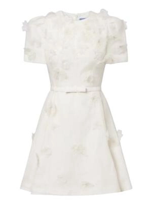 LEO Leo Elyse Floral Appliqué Linen And Silk Minidress
