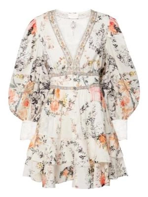 Camilla Floral Linen And Silk Minidress - White
