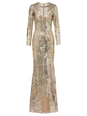 Elie Saab Embroidered Sequined Tulle Gown - Nude