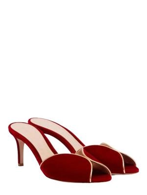 GIANVITO ROSSI Velvet Mules With Metallic Leather Trim - Red