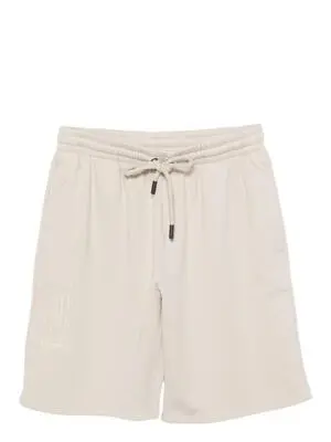 Off-White Elastic Waist Shorts With Drawstring And Back Pocket - White