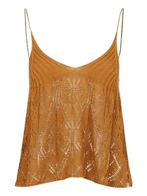 SEMICOUTURE Crochet Spaghetti Strap Camisole - Brown