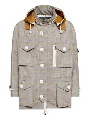 Junya Watanabe Hooded Long-sleeve Casual Jacket With Plaid Print - Gray