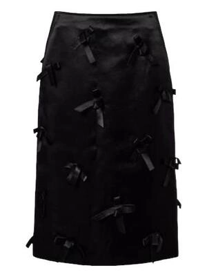 JIL SANDER Bow Detail Satin Midi Skirt - Black