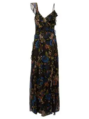 Veronica Beard Madeline Floral Ruffled Silk Maxi Dress - Black