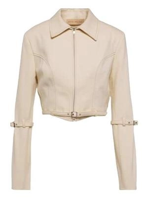 AYA MUSE Cropped Denim Jacket With Zipper Detail - Nude