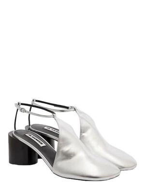JIL SANDER Metallic Leather Block Heel Pumps - White