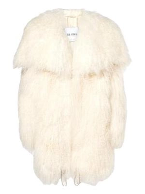 Attico Long Curly Fur Coat - White